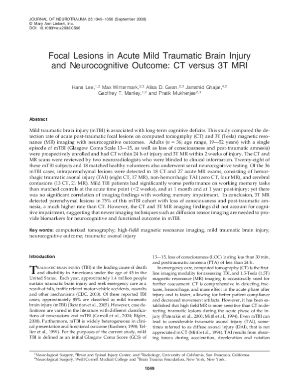 (PDF) Focal Lesions in Acute Mild Traumatic Brain Injury and ...