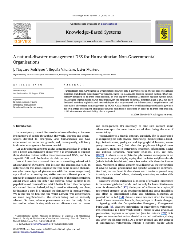 (PDF) A natural-disaster management DSS for Humanitarian Non ...