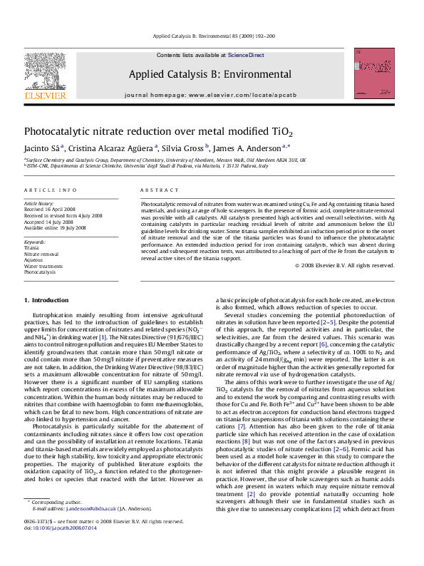 (PDF) Photocatalytic nitrate reduction over metal modified TiO 2