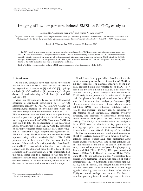 (PDF) Imaging of low temperature induced SMSI on Pd/TiO 2 catalysts
