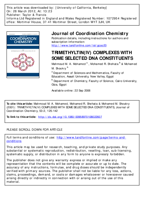 (PDF) TRIMETHYLTIN(IV) COMPLEXES WITH SOME SELECTED DNA CONSTITUENTS