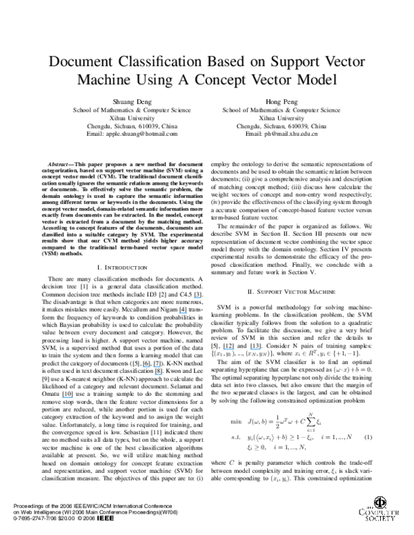 Pdf Document Classification Based On Support Vector Machine Using A Concept Vector Model