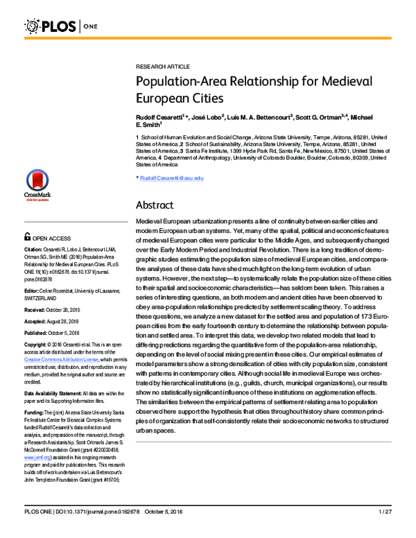 (PDF) Population-Area Relationship for Medieval European Cities (2016 ...