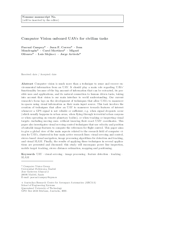 (PDF) Computer Vision Onboard UAVs for Civilian Tasks