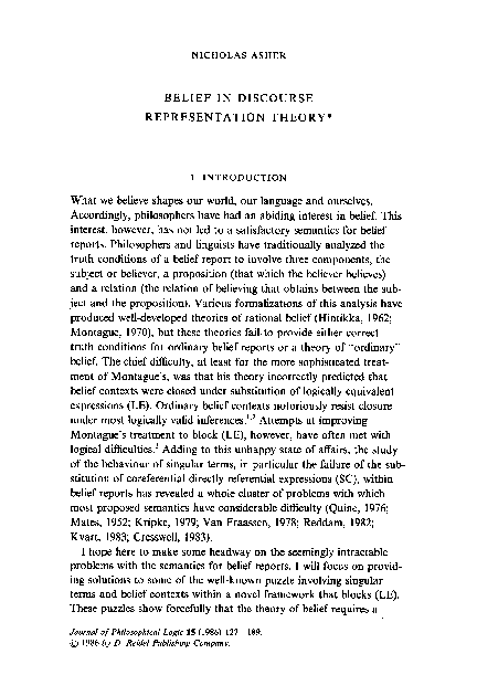 (PDF) Belief in discourse representation theory