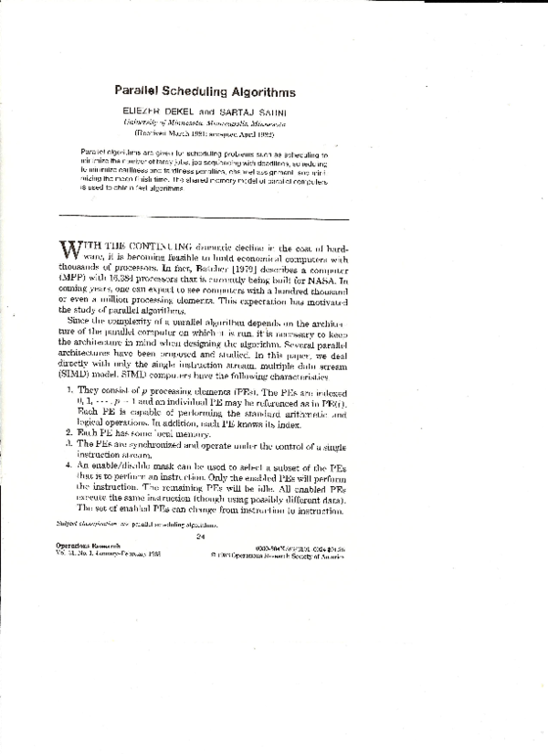(PDF) Parallel scheduling algorithms | Eliezer Dekel - Academia.edu