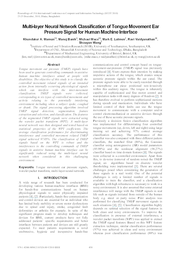(PDF) Multi-layer neural network classification of tongue movement ear pressure signal for human ...