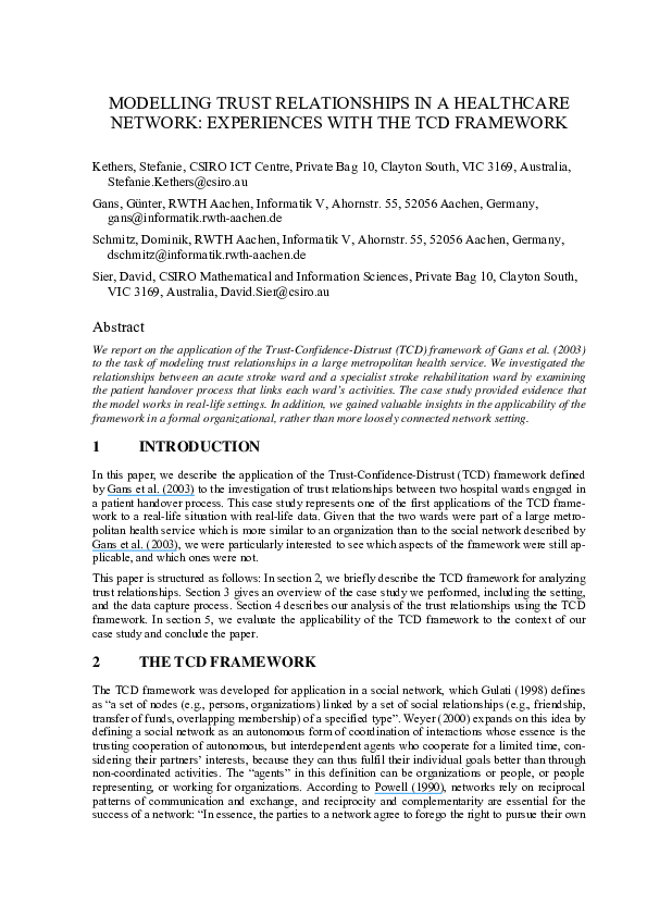 Pdf Modelling Trust Relationships In A Healthcare Network