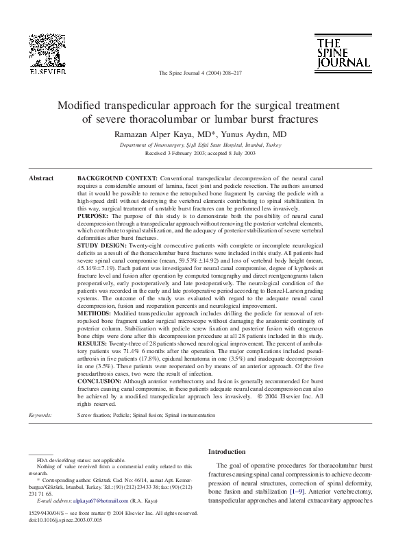 (PDF) Modified transpedicular approach for the surgical treatment of ...