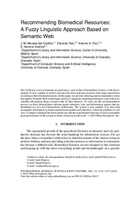 (PDF) Recommending biomedical resources: A fuzzy linguistic approach based on semantic web