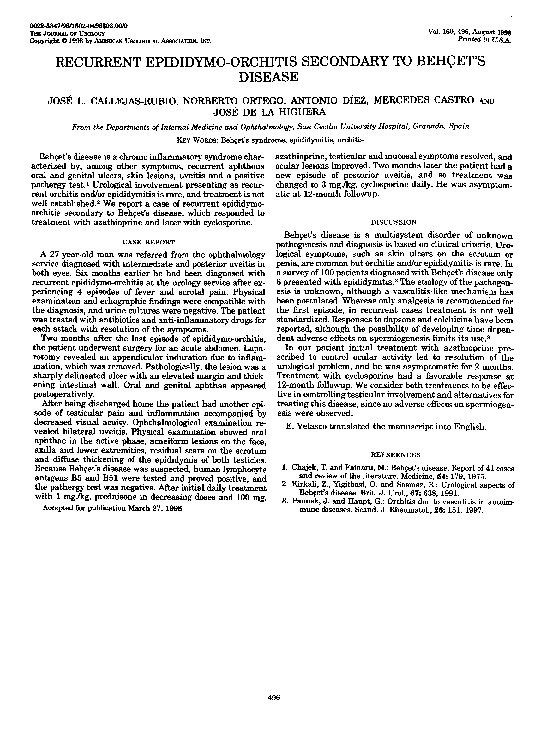 (PDF) Recurrent Epididymo-Orchitis Secondary to Behcet's Disease