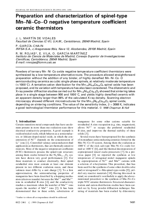 (PDF) Preparation and characterization of spinel-type Mn–Ni–Co–O ... (PDF) Preparation and characterization of spinel-type Mn–Ni–Co–O ...