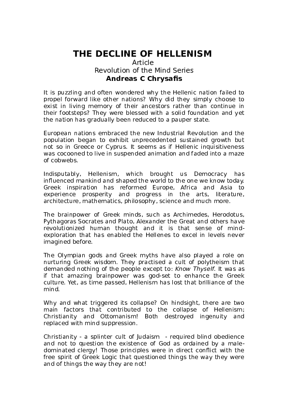 (DOC) The Decline of Hellenism and Its Legacy