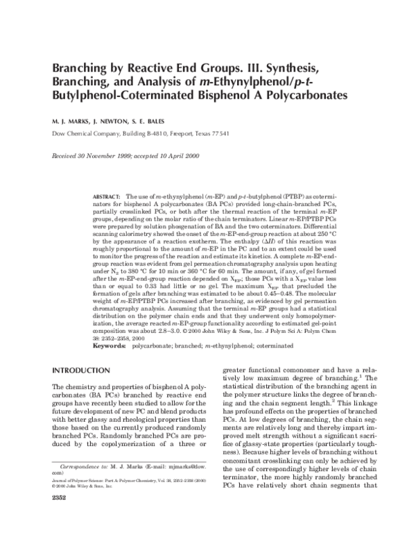 (PDF) Branching by reactive end groups. III. Synthesis, branching, and analysis ofm ...