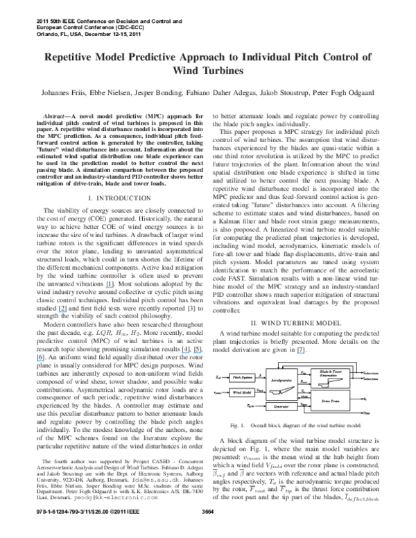 (PDF) Repetitive model predictive approach to individual pitch control of wind turbines