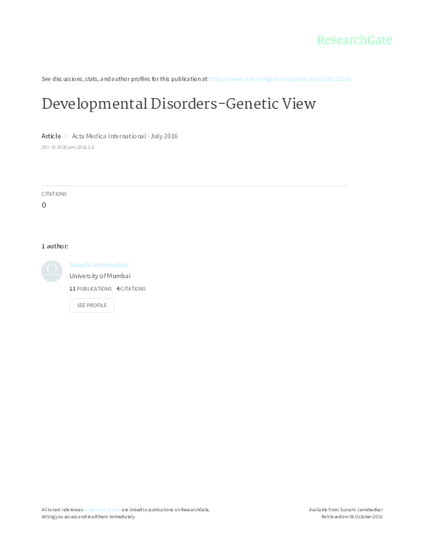 (PDF) Developmental Disorders-Genetic View