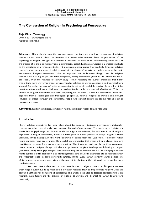 (PDF) The Conversion of Religion in Psychological Perspective