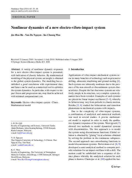 (PDF) Nonlinear dynamics of a new electro-vibro-impact system