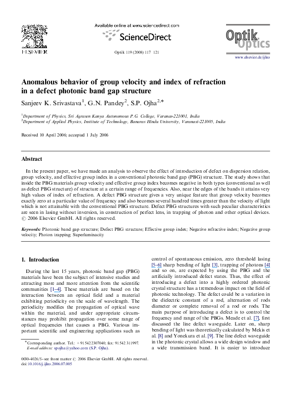 (PDF) Anomalous behavior of group velocity and index of refraction in a ...
