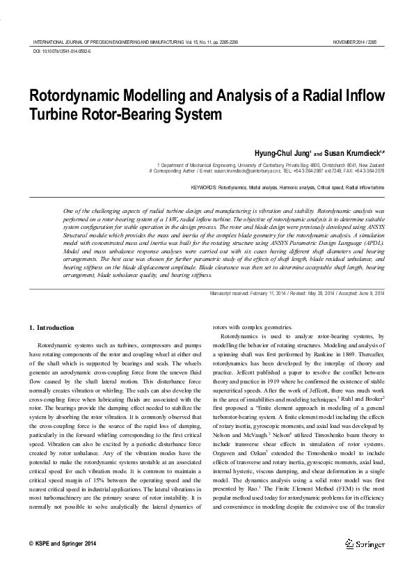 (PDF) Rotordynamic modelling and analysis of a radial inflow turbine ...