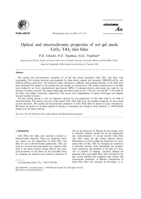 (PDF) Optical and electrochromic properties of sol–gel made CeO2–TiO2 thin films