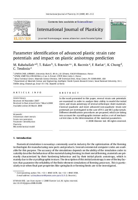 (PDF) Parameter identification of advanced plastic strain rate ...