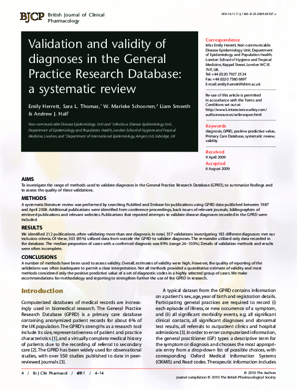 (PDF) Validation and validity of diagnoses in the General Practice ...
