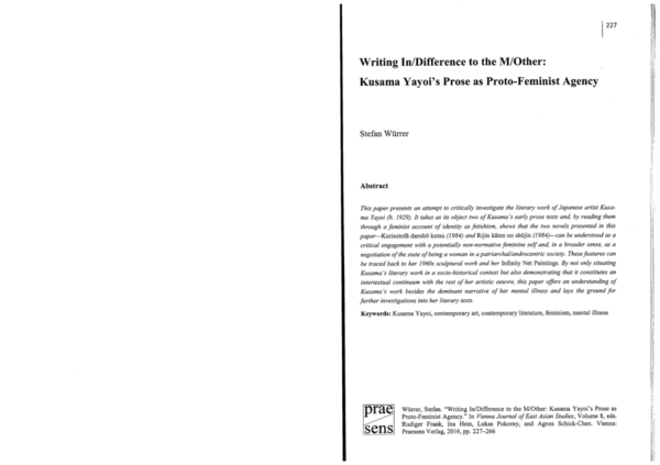 (PDF) Writing In/Difference to the M/Other: Kusama Yayoi's Prose as ...