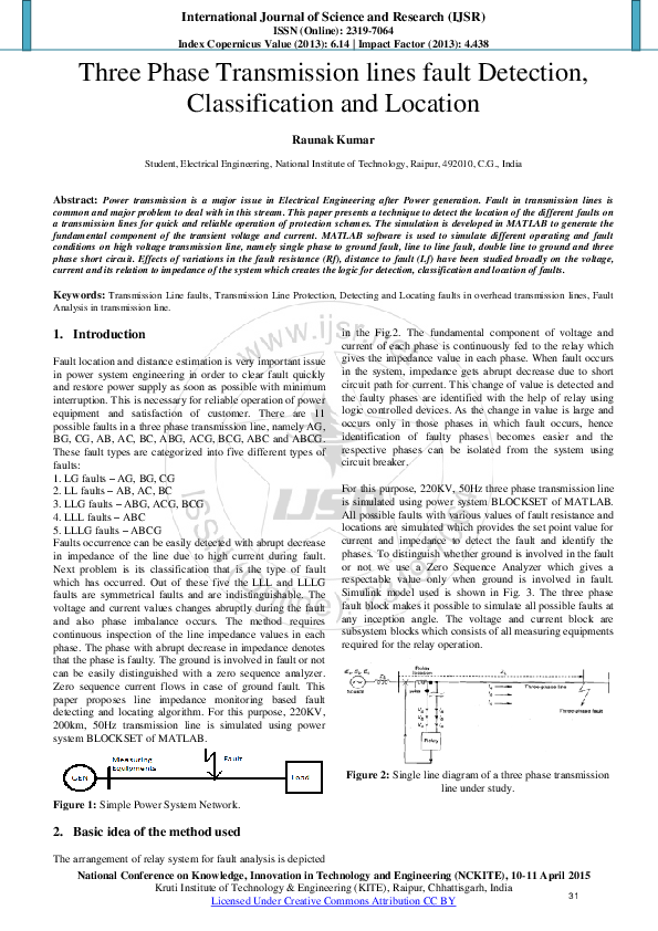 Pdf Three Phase Transmission Lines Fault Detection Classification