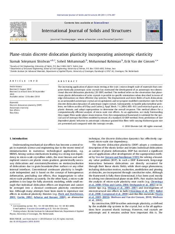 (PDF) Plane-strain discrete dislocation plasticity incorporating ...
