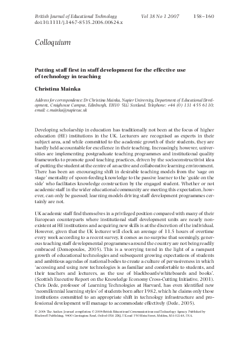 (PDF) Putting staff first in staff development for the effective use of ...