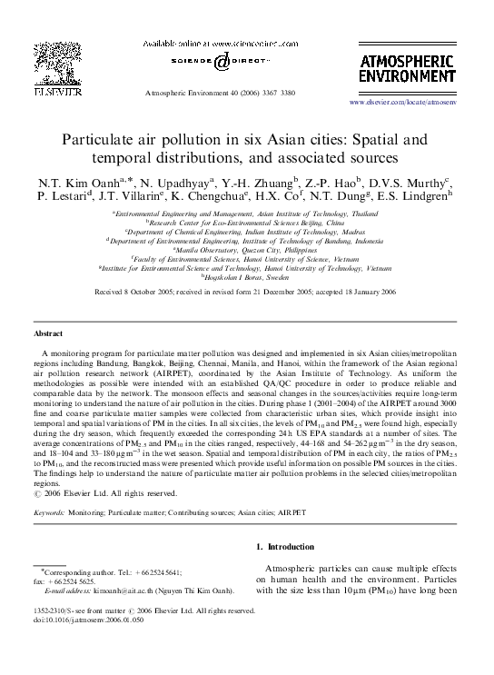 (PDF) Particulate air pollution in six Asian cities: Spatial and temporal distributions, and ...
