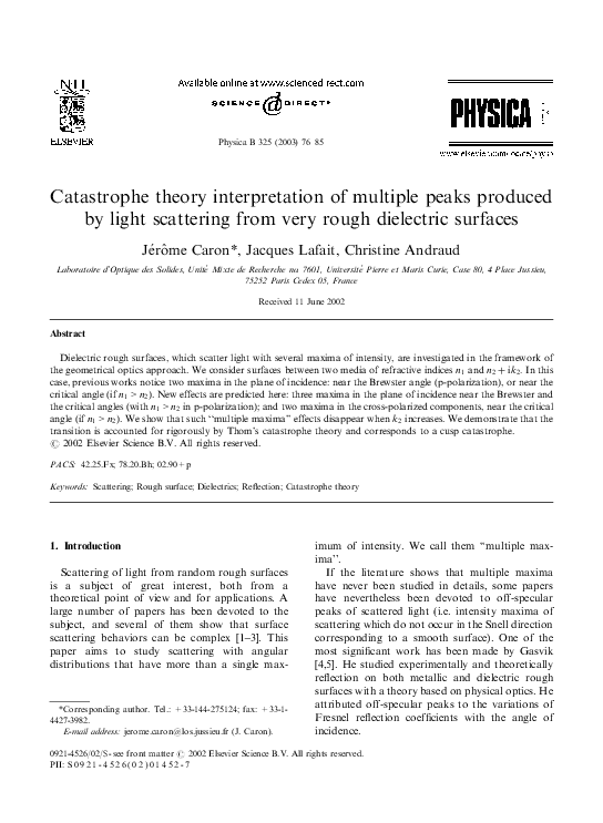 (PDF) Catastrophe theory interpretation of multiple peaks produced by light scattering from very ...