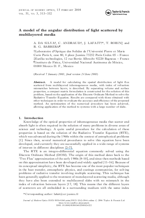 (PDF) A model of the angular distribution of light scattered by ...