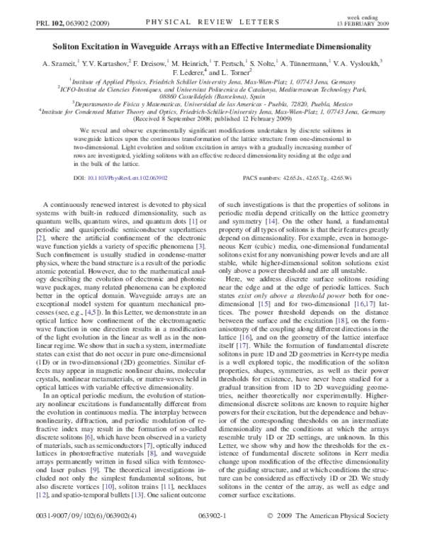 (PDF) Soliton Excitation in Waveguide Arrays with an Effective Intermediate Dimensionality