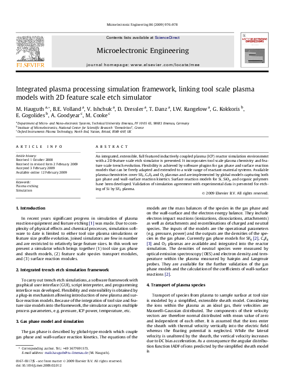 (PDF) Integrated plasma processing simulation framework, linking tool scale plasma models with ...