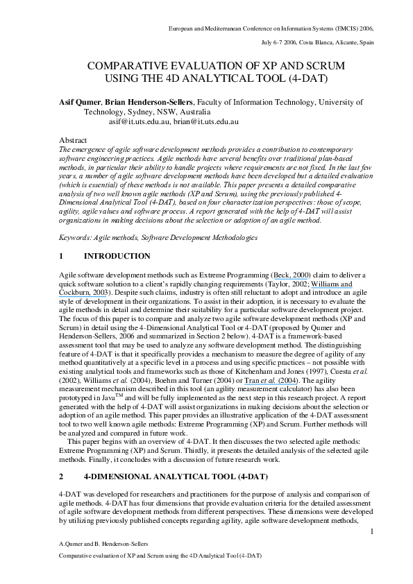 (PDF) Comparative evaluation of XP and Scrum using the 4D Analytical Tool (4-DAT) COMPARATIVE ...