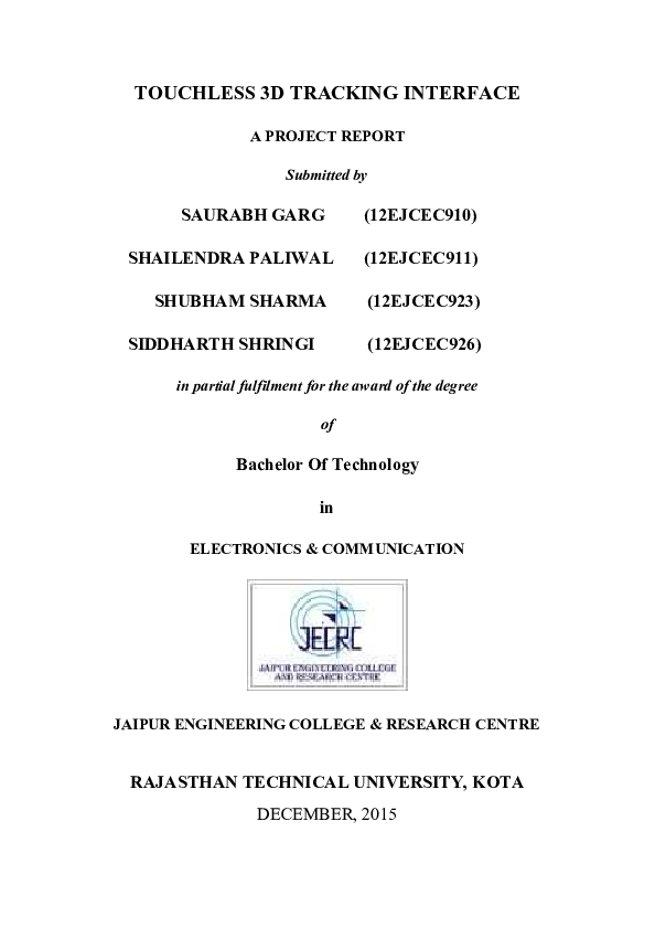 (PDF) Touchless 3D Tracking Interface