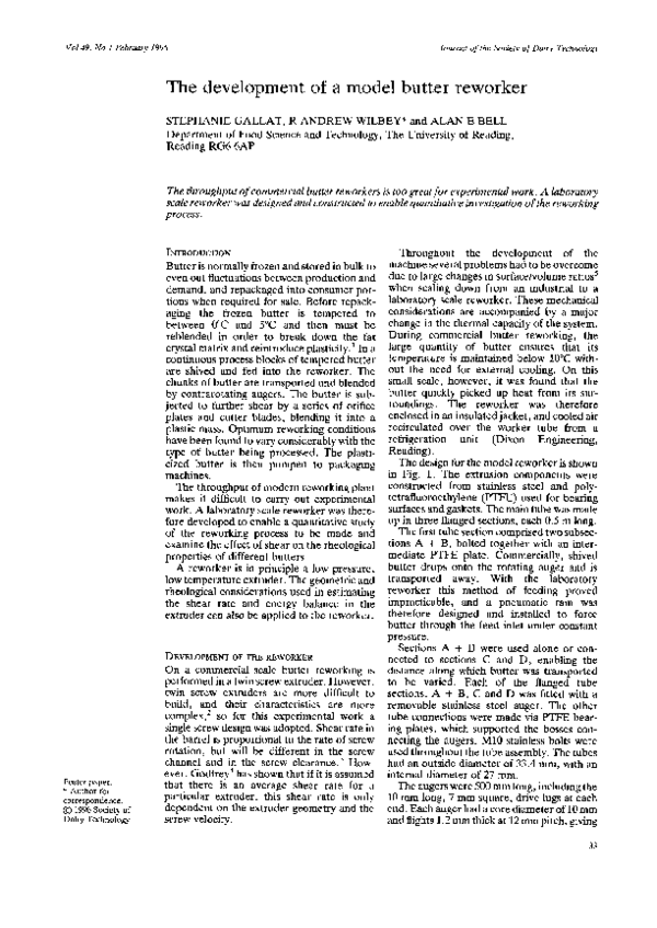 (PDF) The development of a model butter reworker