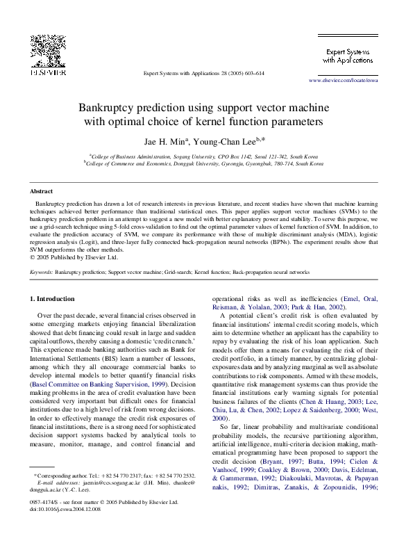 Pdf Bankruptcy Prediction Using Support Vector Machine With Optimal Choice Of Kernel Function