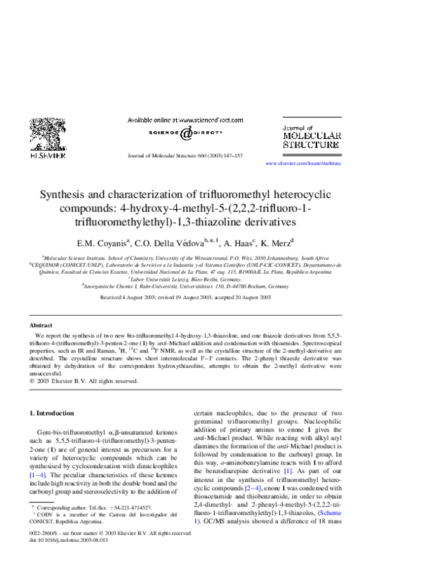 (PDF) Synthesis and characterization of trifluoromethyl heterocyclic compounds: 4-hydroxy-4 ...