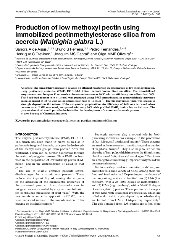 (PDF) Production of low methoxyl pectin using immobilized ...