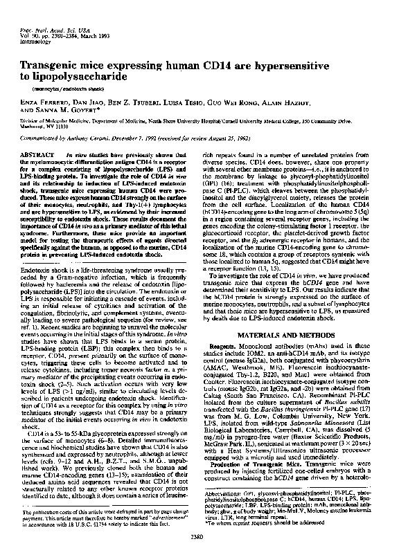 (PDF) Transgenic Mice Expressing Human CD14 are Hypersensitive to ...