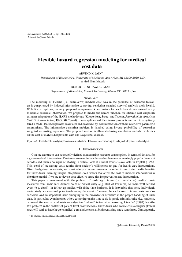 (PDF) Flexible hazard regression modeling for medical cost data