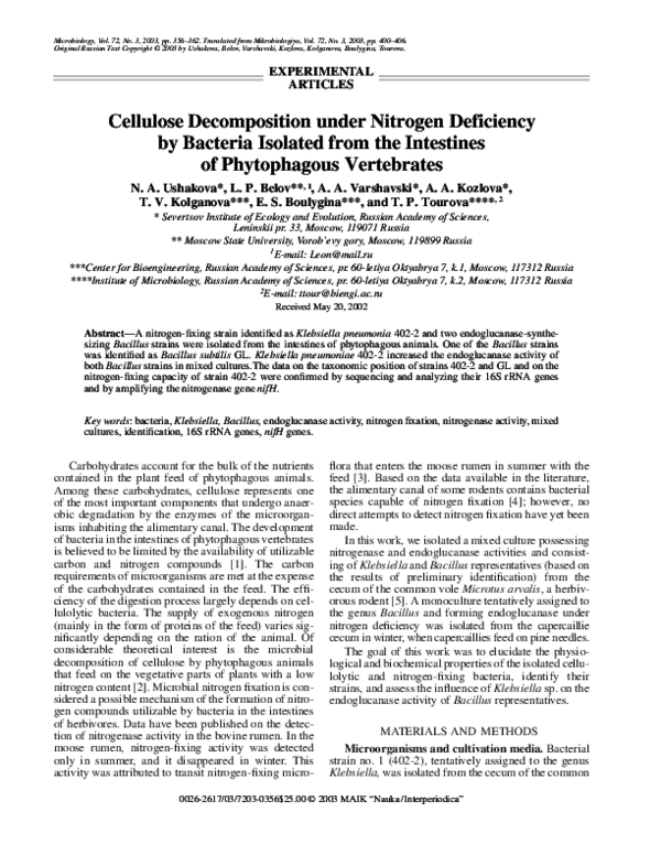 (PDF) Cellulose Decomposition under Nitrogen Deficiency by Bacteria ...