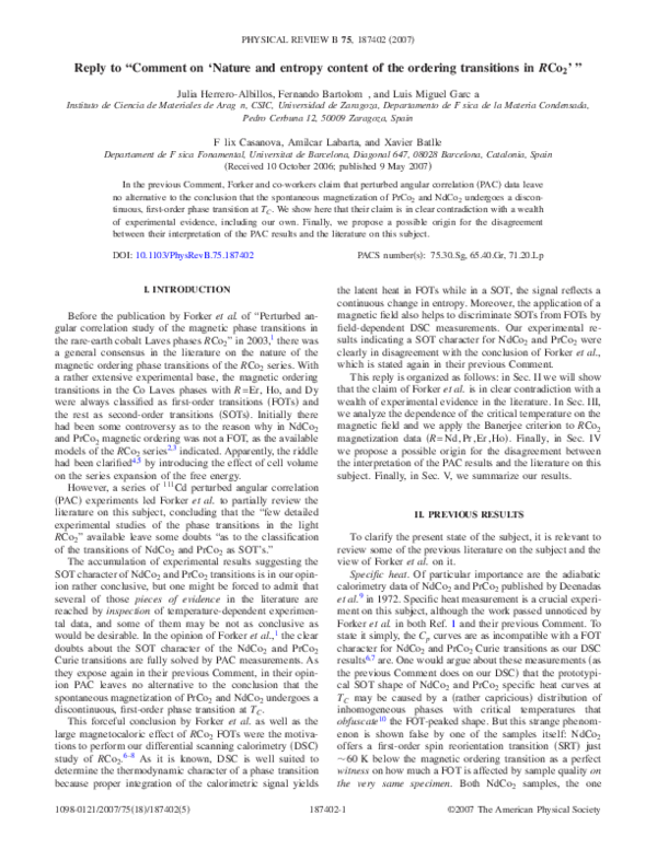 (PDF) Reply to ``Comment on `Nature and entropy content of the ordering ...