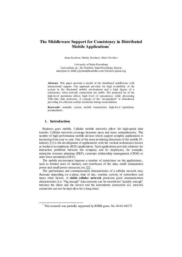 Pdf The Middleware Support For Consistency In Distributed Mobile Applications