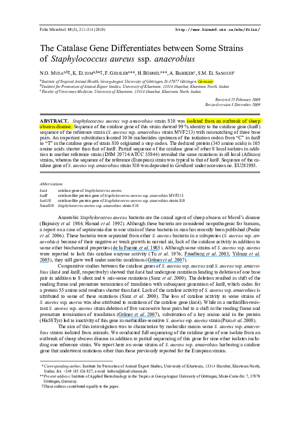 (PDF) The catalase gene differentiates between some strains of ...