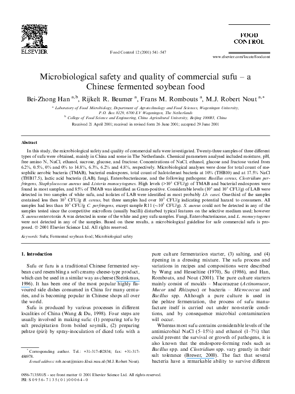 (PDF) Microbiological safety and quality of commercial sufu – a Chinese ...