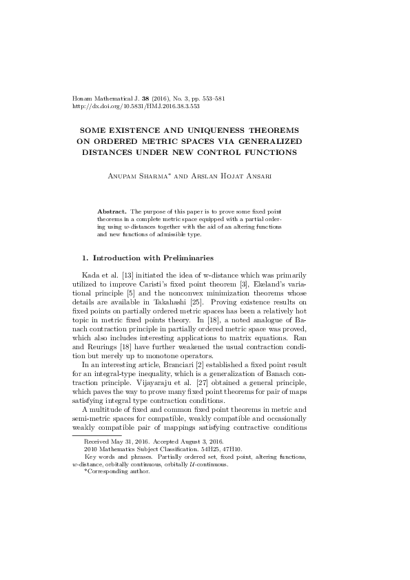 Pdf Some Existence And Uniqueness Theorems On Ordered Metric Spaces